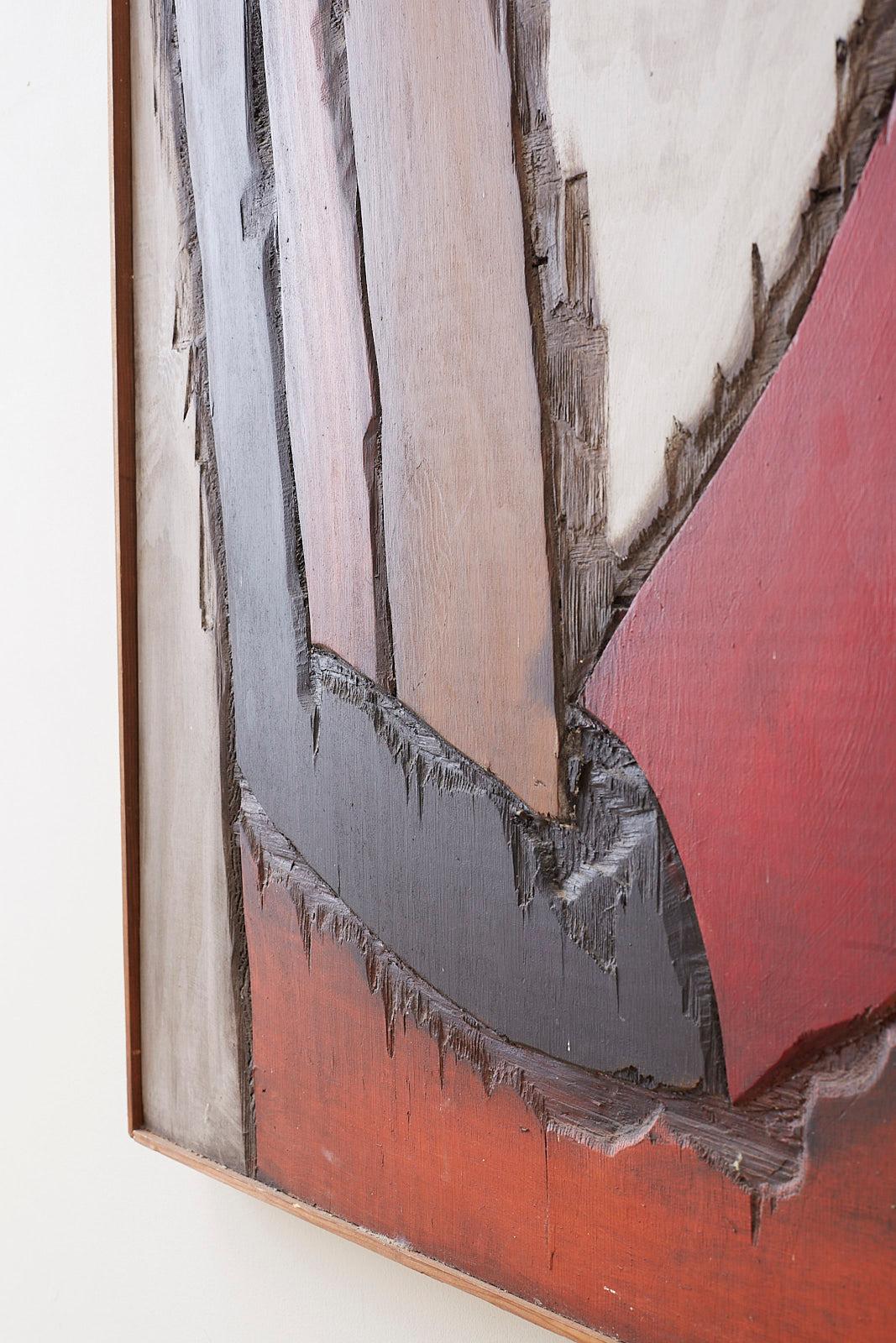 Midcentury Jean-Claude Gaugy Painting Wood Relief Sculpture at 1stDibs