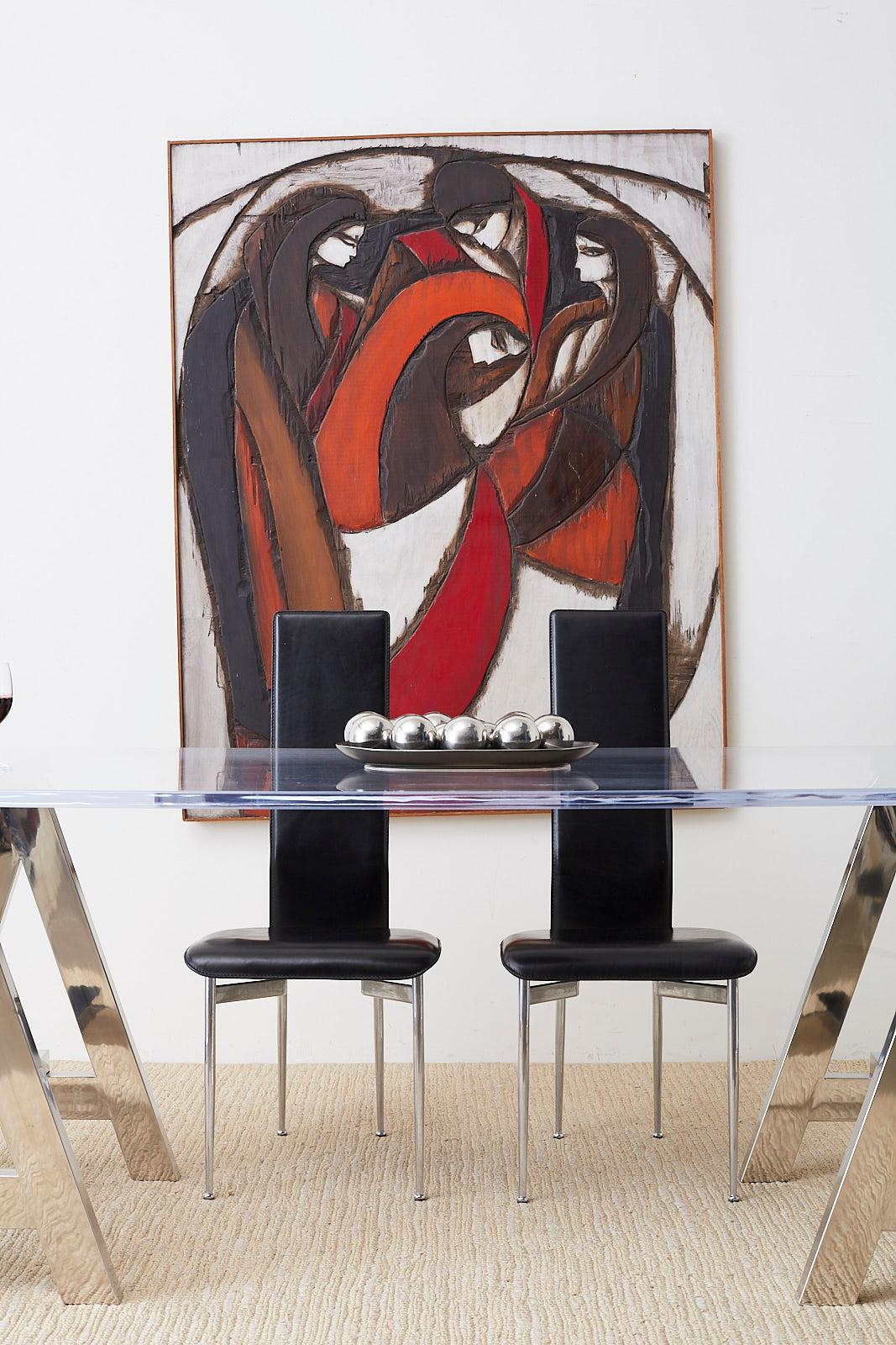 Midcentury Jean-Claude Gaugy Painting Wood Relief Sculpture at 1stDibs