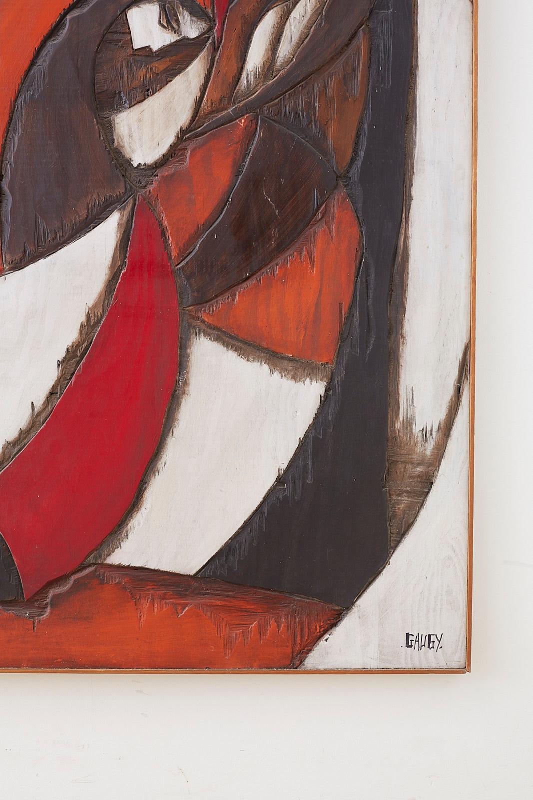 Midcentury Jean-Claude Gaugy Painting Wood Relief Sculpture at 1stDibs