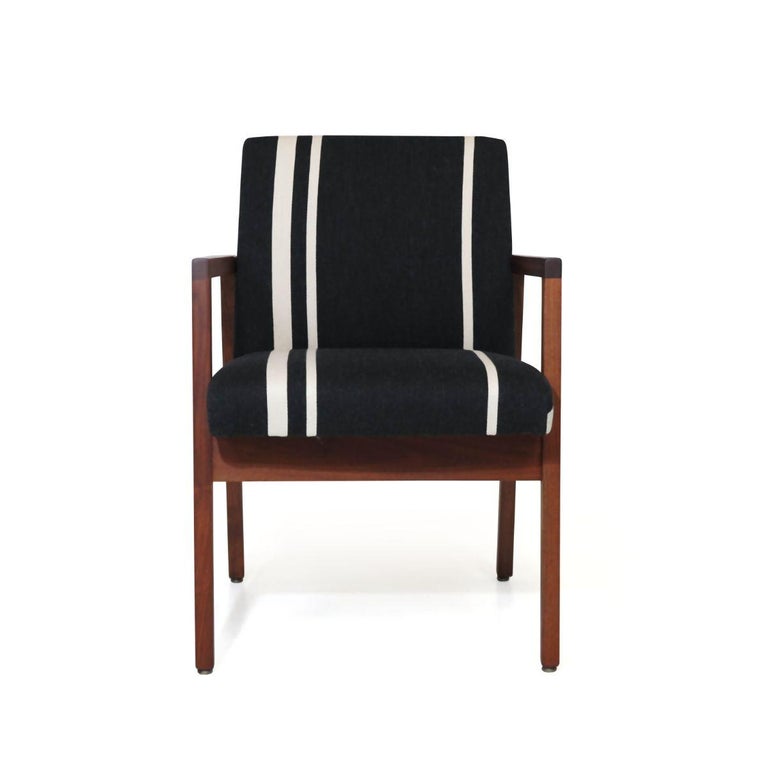 Mid-century Jens Risom Walnut Armchair in Black White Wool at 1stDibs