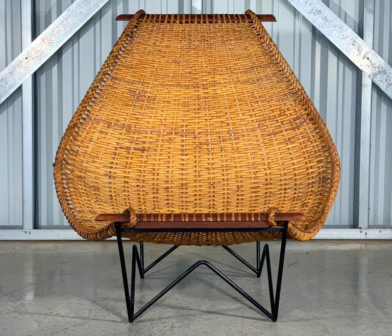 Midcentury John Risley Duyan Sling Lounge Chair in Rattan, Teak and ...