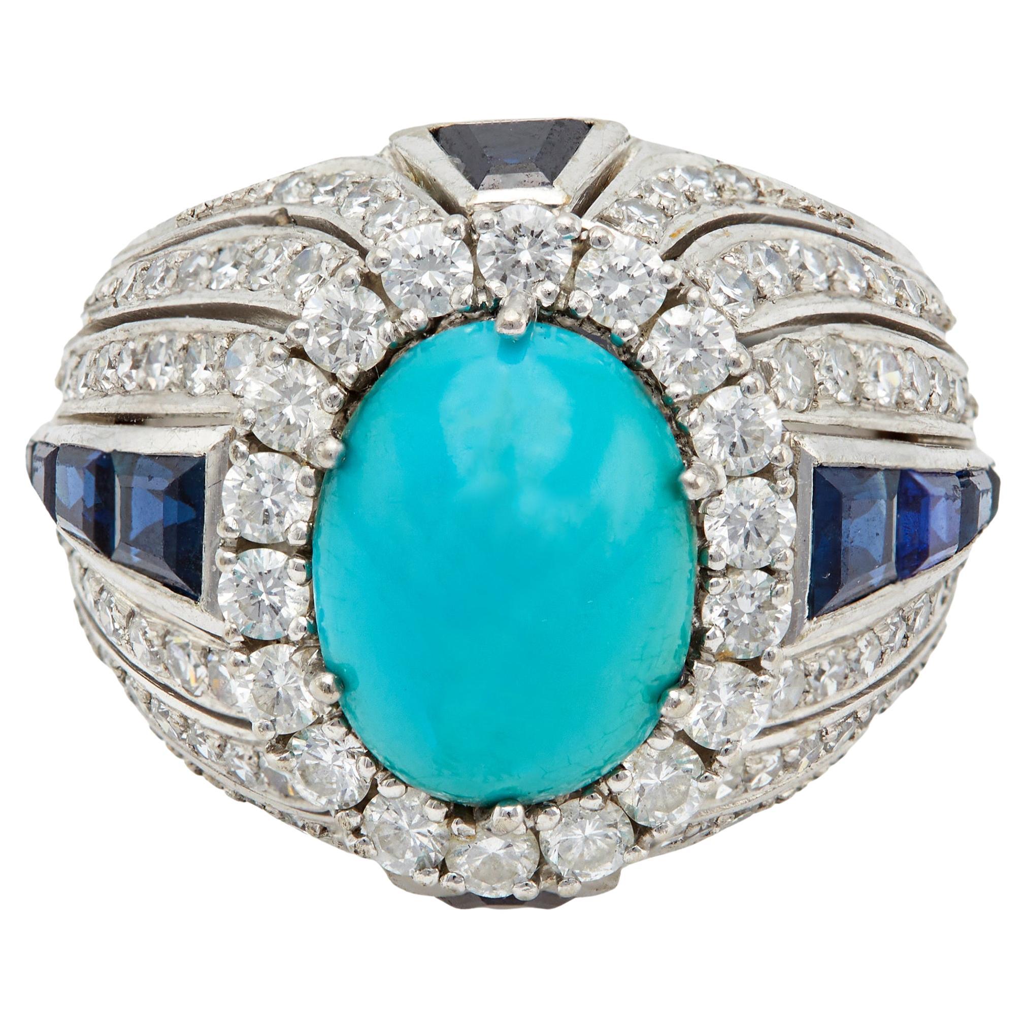 Mid Century Juwelier Vitzthum Turquoise Diamond Sapphire 18k Gold Dome ...