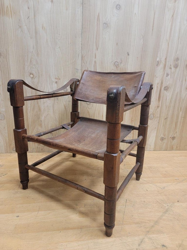 Midcentury Kaare Klint Style Brutalist "Cognac" Leather Safari Chairs ...