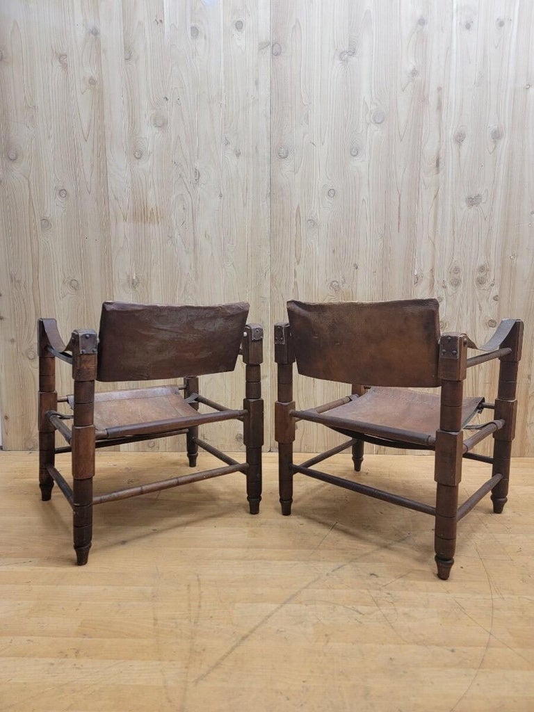 Midcentury Kaare Klint Style Brutalist "Cognac" Leather Safari Chairs ...