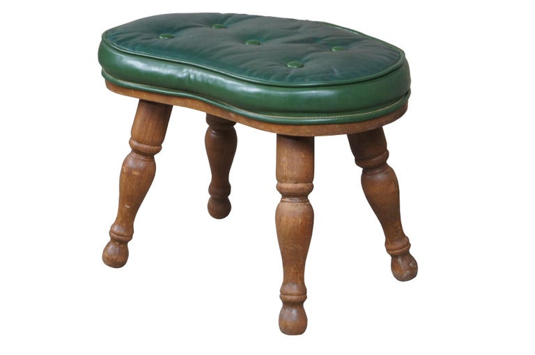 Midcentury Kidney Bean Shaped Green Vinyl Tufted Foot Stool Bench ...