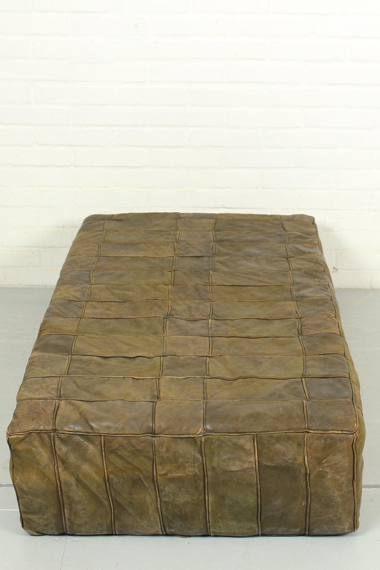 Mid Century Large Brown Patchwork Leather Foot Stool For Sale at 1stDibs