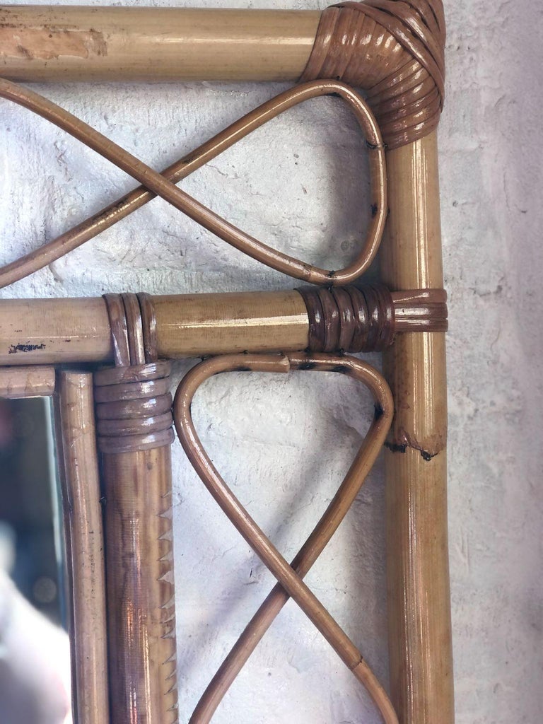 Mid Century Large Cane / Rattan Rectangular Wall Mirror, Italian, 1970s ...