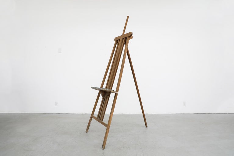 Midcentury Large Dutch Art Easel with Paint Splatter For Sale at 1stDibs