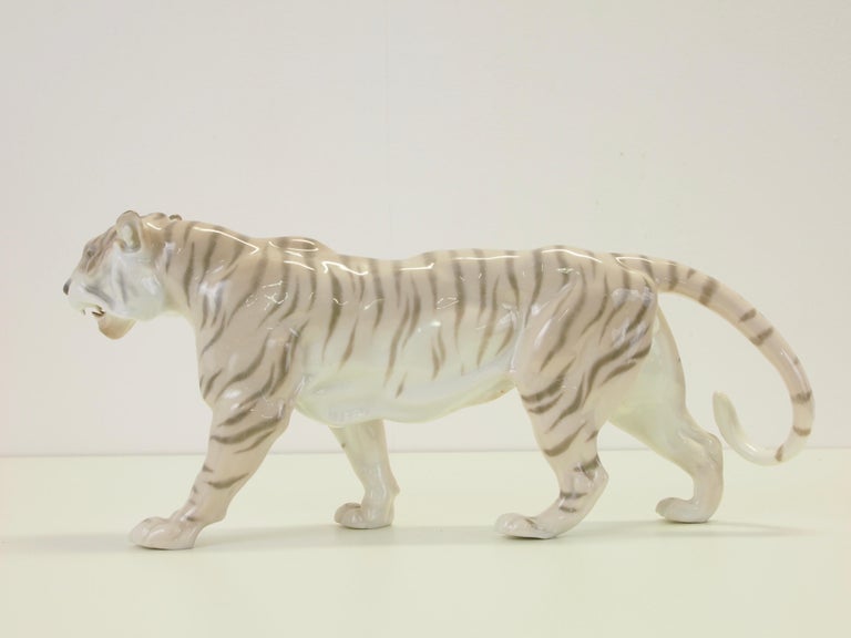 Midcentury Large German Tiger Porcelain Figurine at 1stDibs