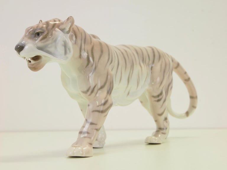 Midcentury Large German Tiger Porcelain Figurine at 1stDibs