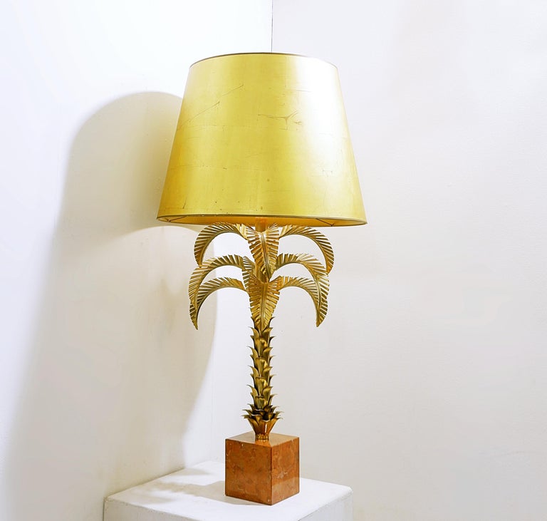 Mid Century Large Palm Tree Lamp in Gold Metal For Sale at 1stDibs