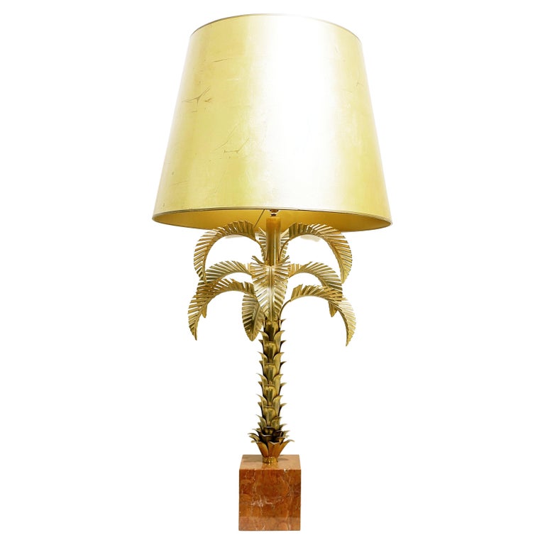 Mid Century Large Palm Tree Lamp in Gold Metal For Sale at 1stDibs
