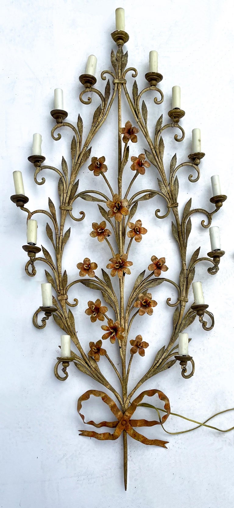 Midcentury Large Scale Italian Floral Tole Sconces, Pair For Sale at ...