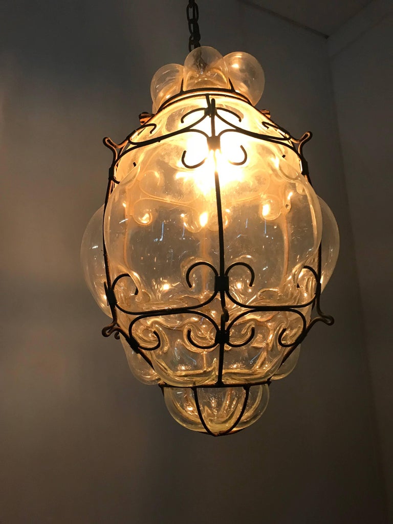 Mid-Century Large Venetian Mouth Blown Glass in Metal Frame Pendant ...