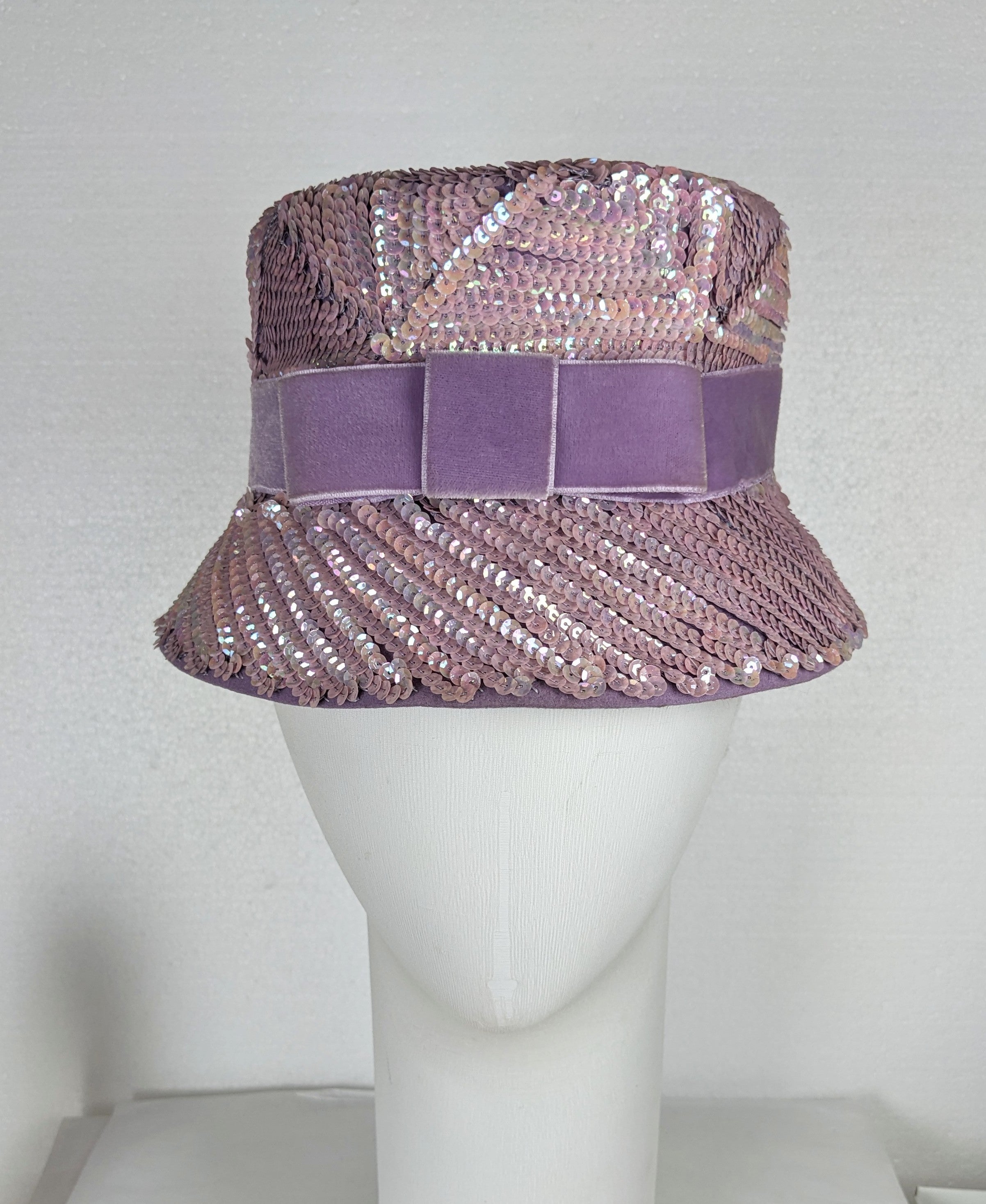 Mid Century Lavender Sequin Bucket Hat For Sale at 1stDibs