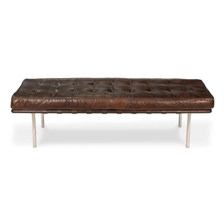 Mid Century Leather Bench For Sale at 1stDibs
