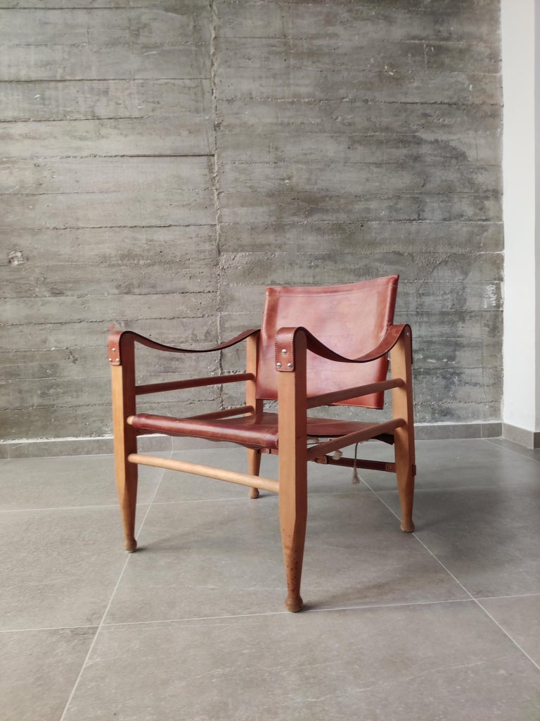 Mid-Century Leather Safari Lounge Chair by Aage Bruun and Søn, Denmark ...