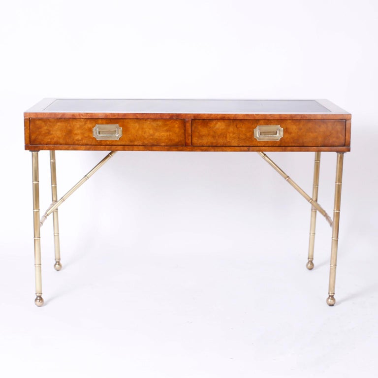 Midcentury Leather Top Writing Desk with Faux Bamboo Legs by ...