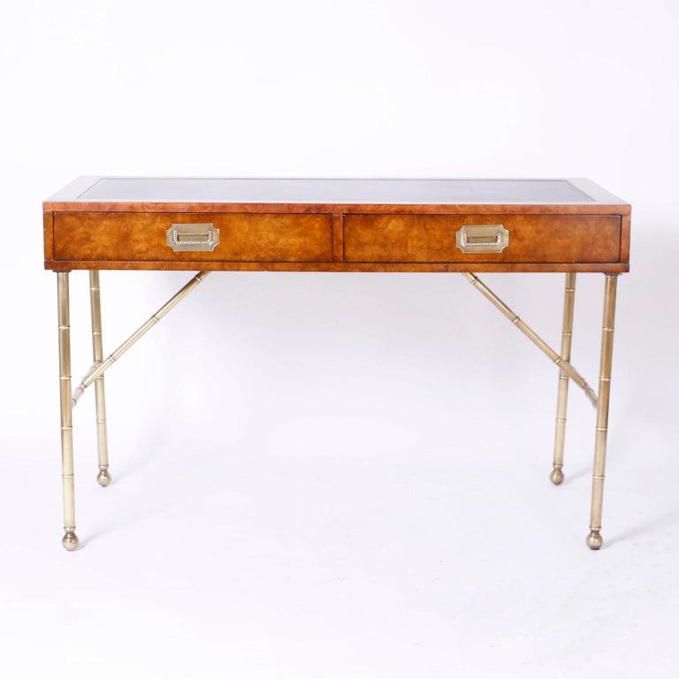 Mid Century Leather Top Writing Desk with Faux Bamboo Legs by ...