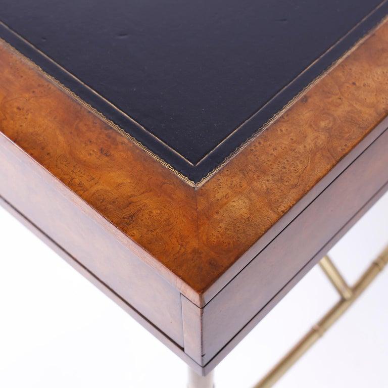 Mid Century Leather Top Writing Desk with Faux Bamboo Legs by ...