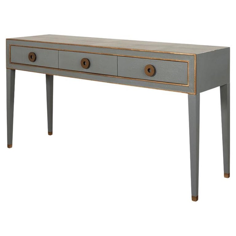 Mid Century Leather Wrapped Console For Sale at 1stDibs