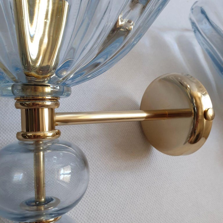 Mid-Century Light Blue Murano Glass Large Sconces, Barovier Style, a ...
