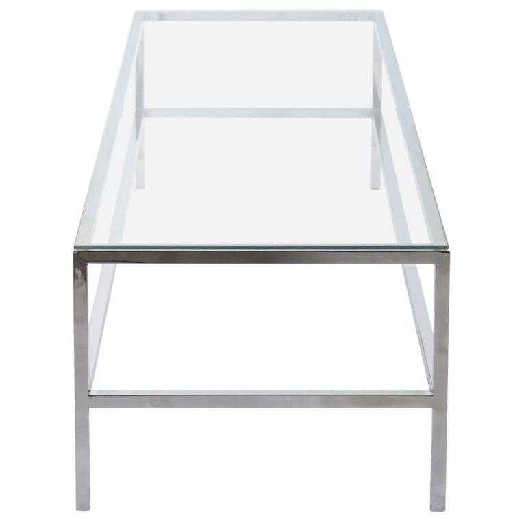 Mid-Century Long Low Chrome and Glass Coffee Table For Sale at 1stDibs