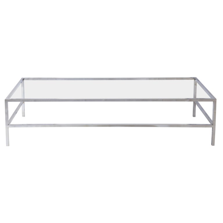 Mid-Century Long Low Chrome and Glass Coffee Table For Sale at 1stDibs