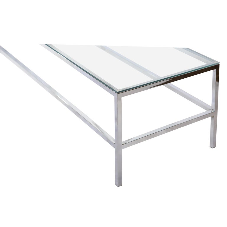 Mid-Century Long Low Chrome and Glass Coffee Table For Sale at 1stDibs