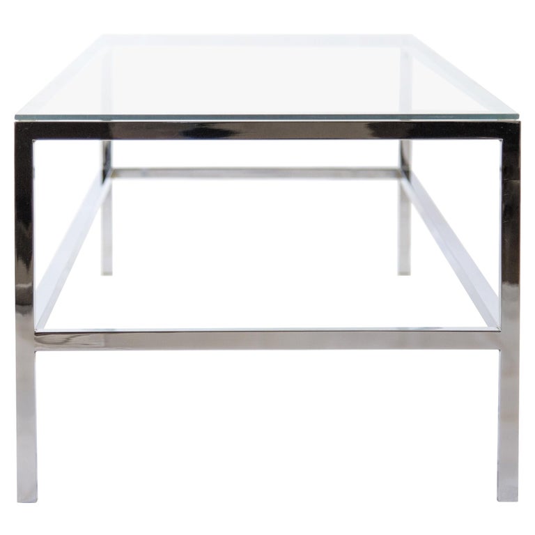 Mid-Century Long Low Chrome and Glass Coffee Table For Sale at 1stDibs