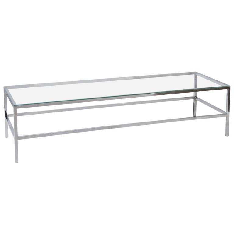 Mid-Century Long Low Chrome and Glass Coffee Table For Sale at 1stDibs