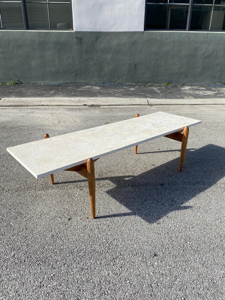 Mid Century Long Surf Board Style Travertine Stone Coffee Table For ...