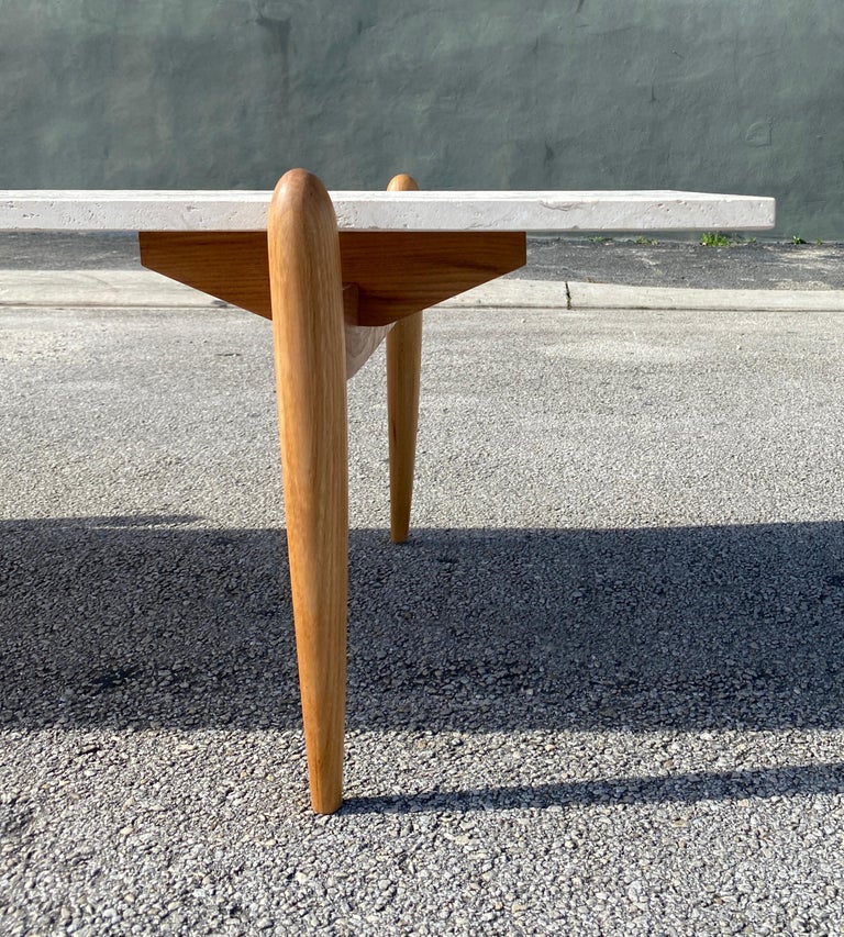 Mid Century Long Surf Board Style Travertine Stone Coffee Table For ...