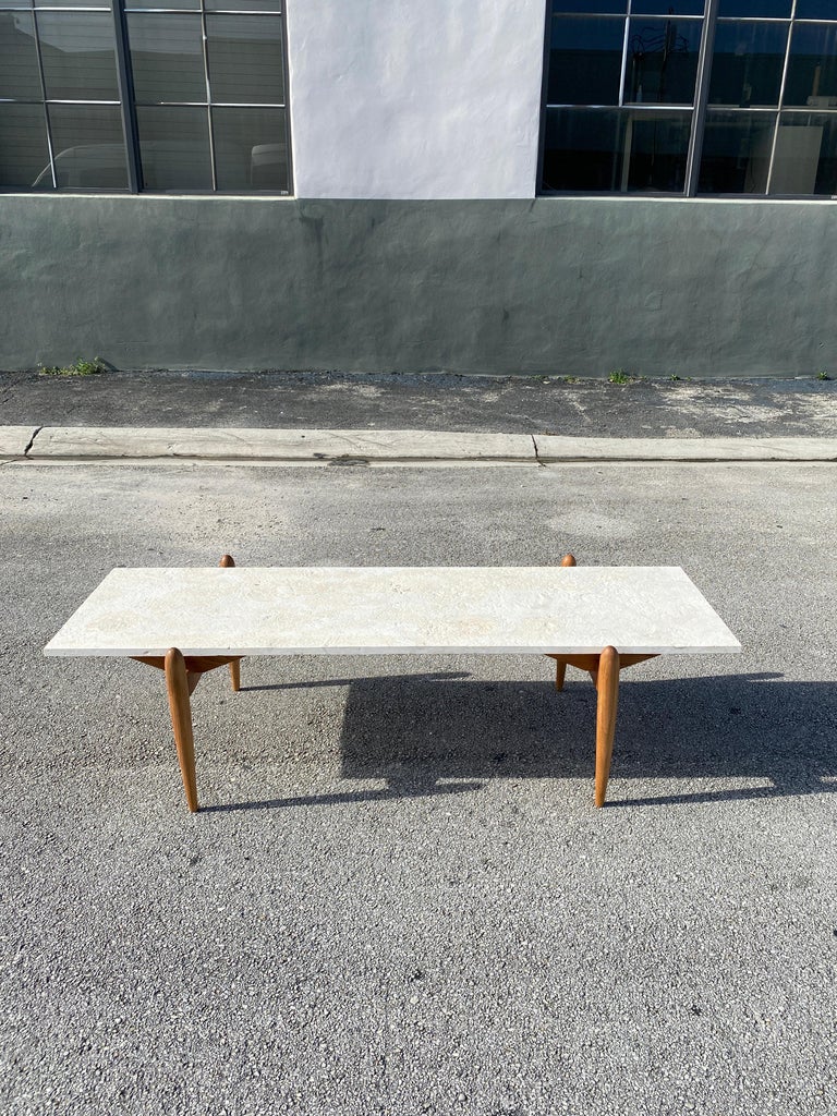Mid Century Long Surf Board Style Travertine Stone Coffee Table For ...