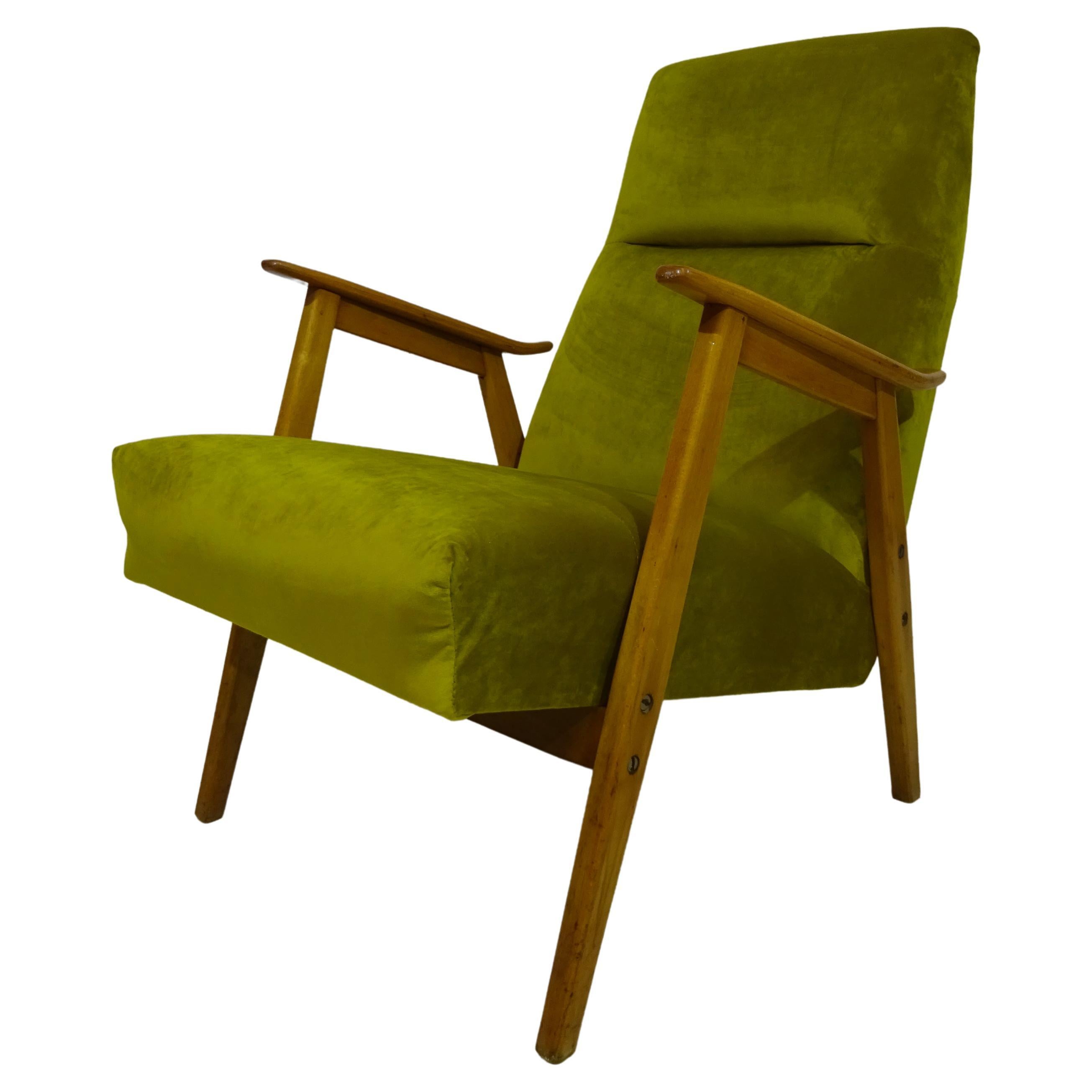 Midcentury Upholstered and Tufted Olive Green Lounge Chair with Skirt ...