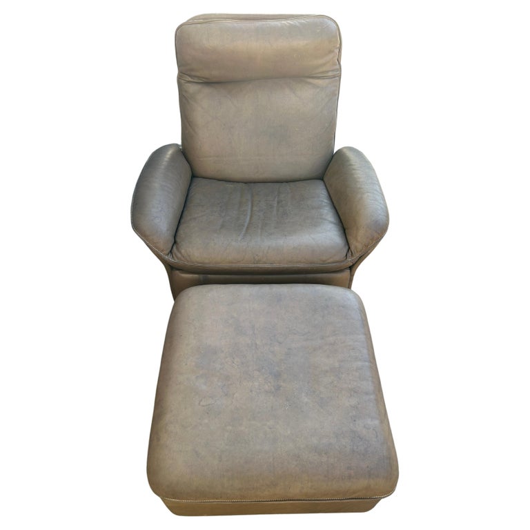 Midcentury Low Leather Lounge Ds 49 Chair with Ottoman by De Sede For ...