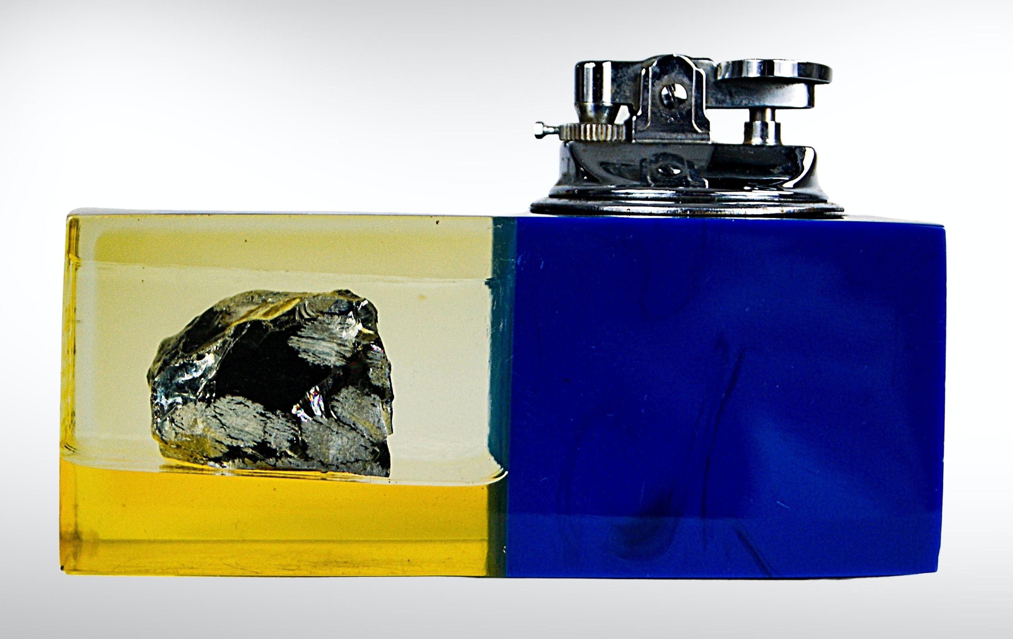 Midcentury Lucite Acrylic Obsidian Volcanic Glass Encased Table Desk ...