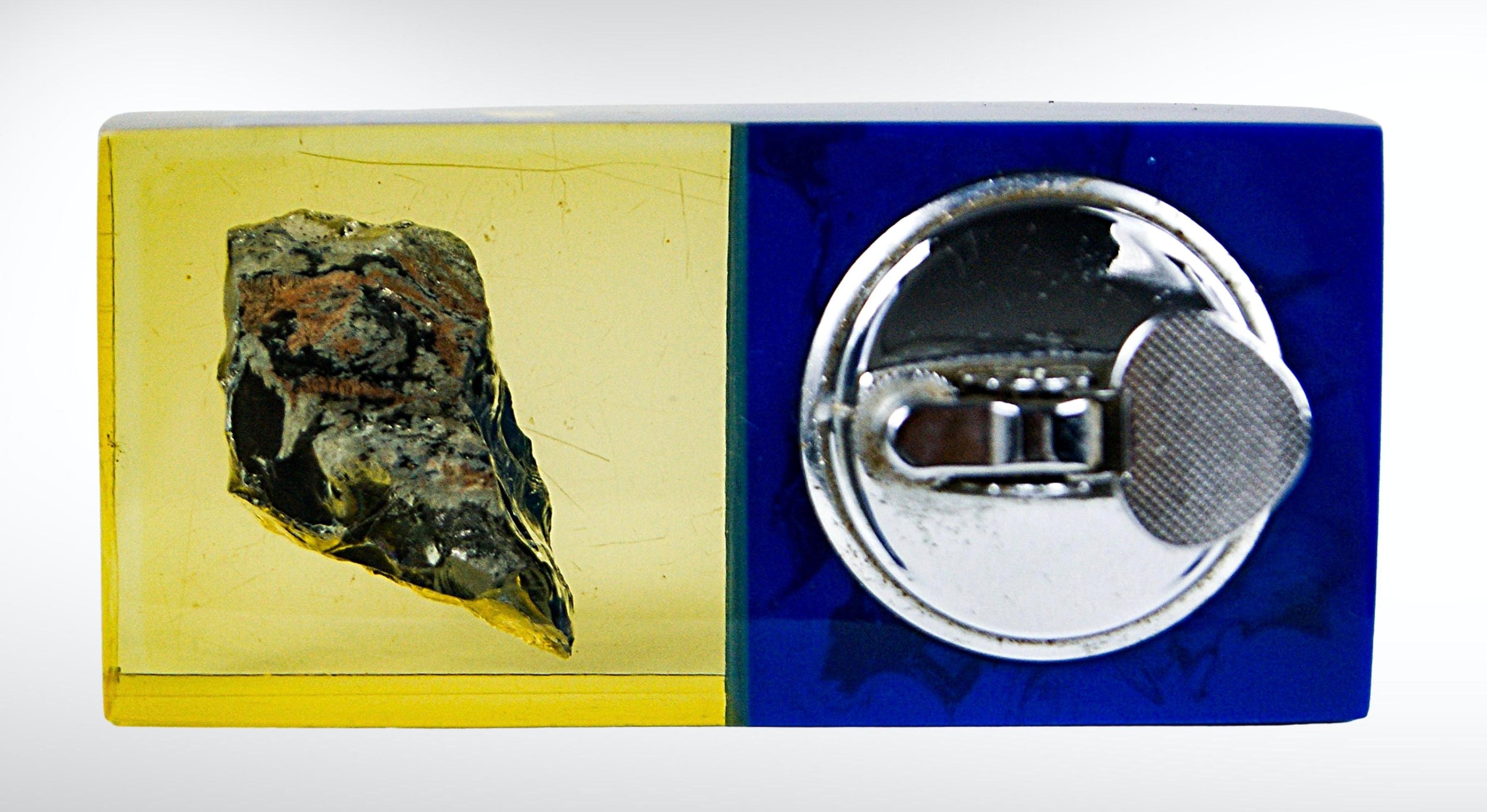 Midcentury Lucite Acrylic Obsidian Volcanic Glass Encased Table Desk ...