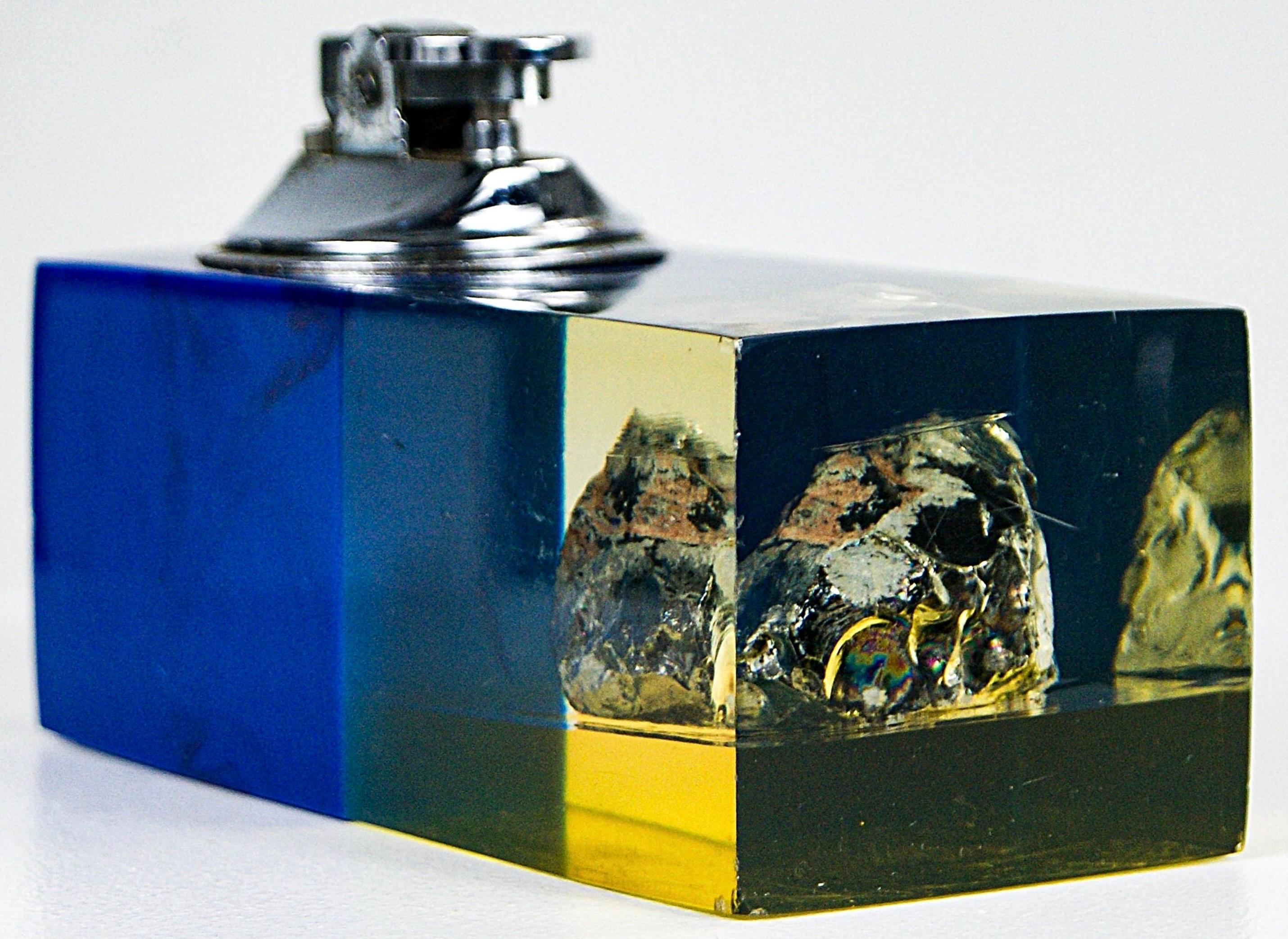 Midcentury Lucite Acrylic Obsidian Volcanic Glass Encased Table Desk ...