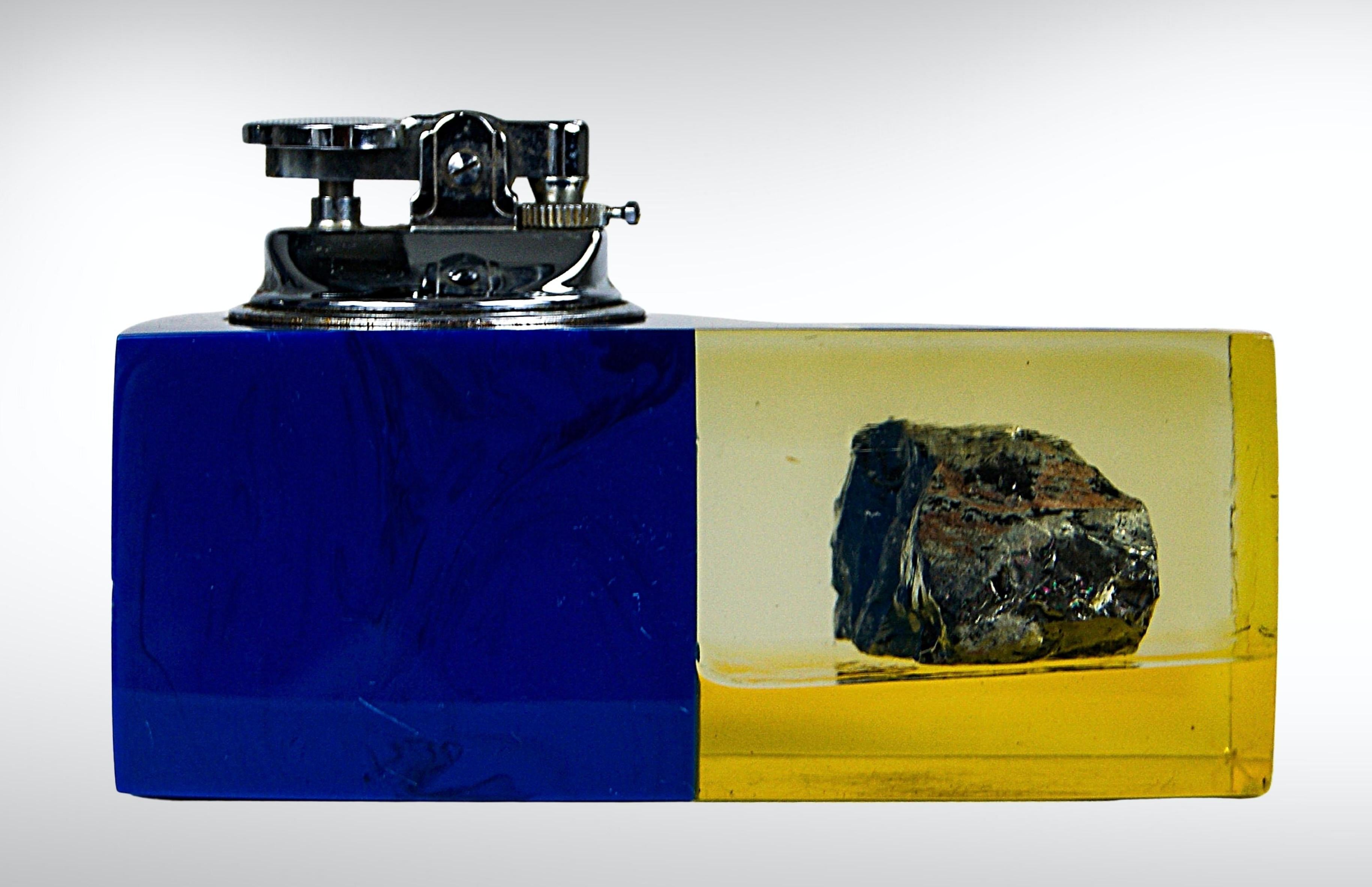 Midcentury Lucite Acrylic Obsidian Volcanic Glass Encased Table Desk ...