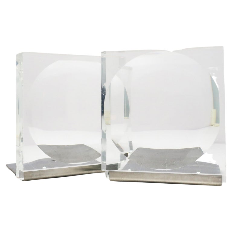 Mid-Century Lucite and Metal Lens Bookends For Sale at 1stDibs