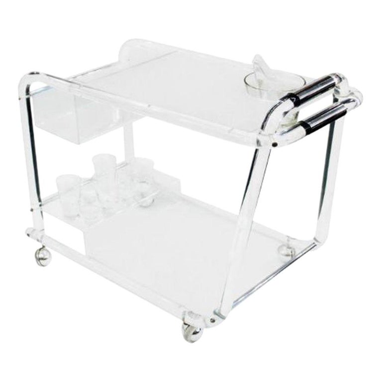 Midcentury Lucite Bar Cart with Chrome Accents For Sale at 1stDibs