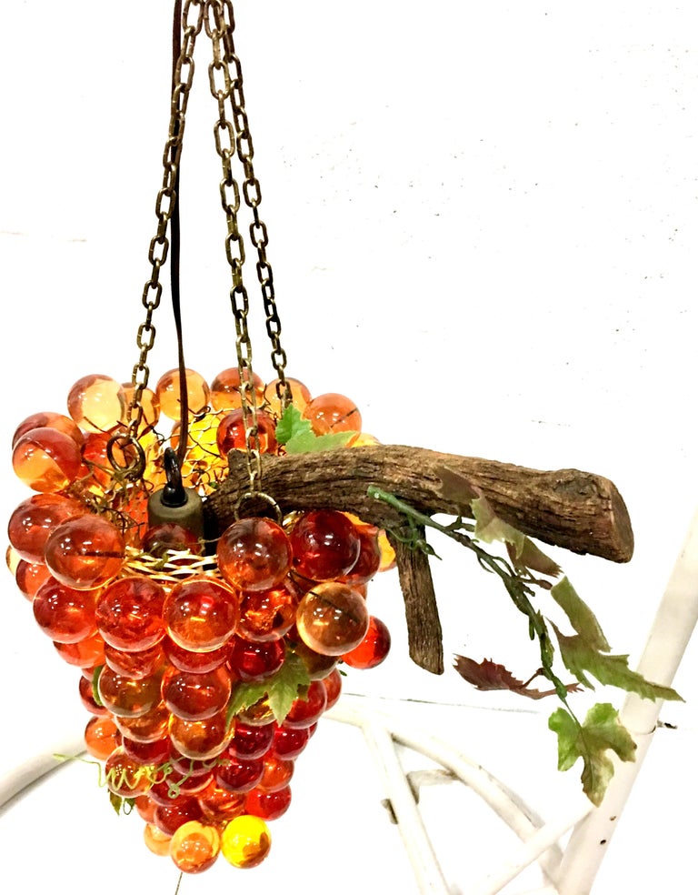 Mid-Century Lucite and Brass Large Grape Bunch Form Hanging Pendant ...