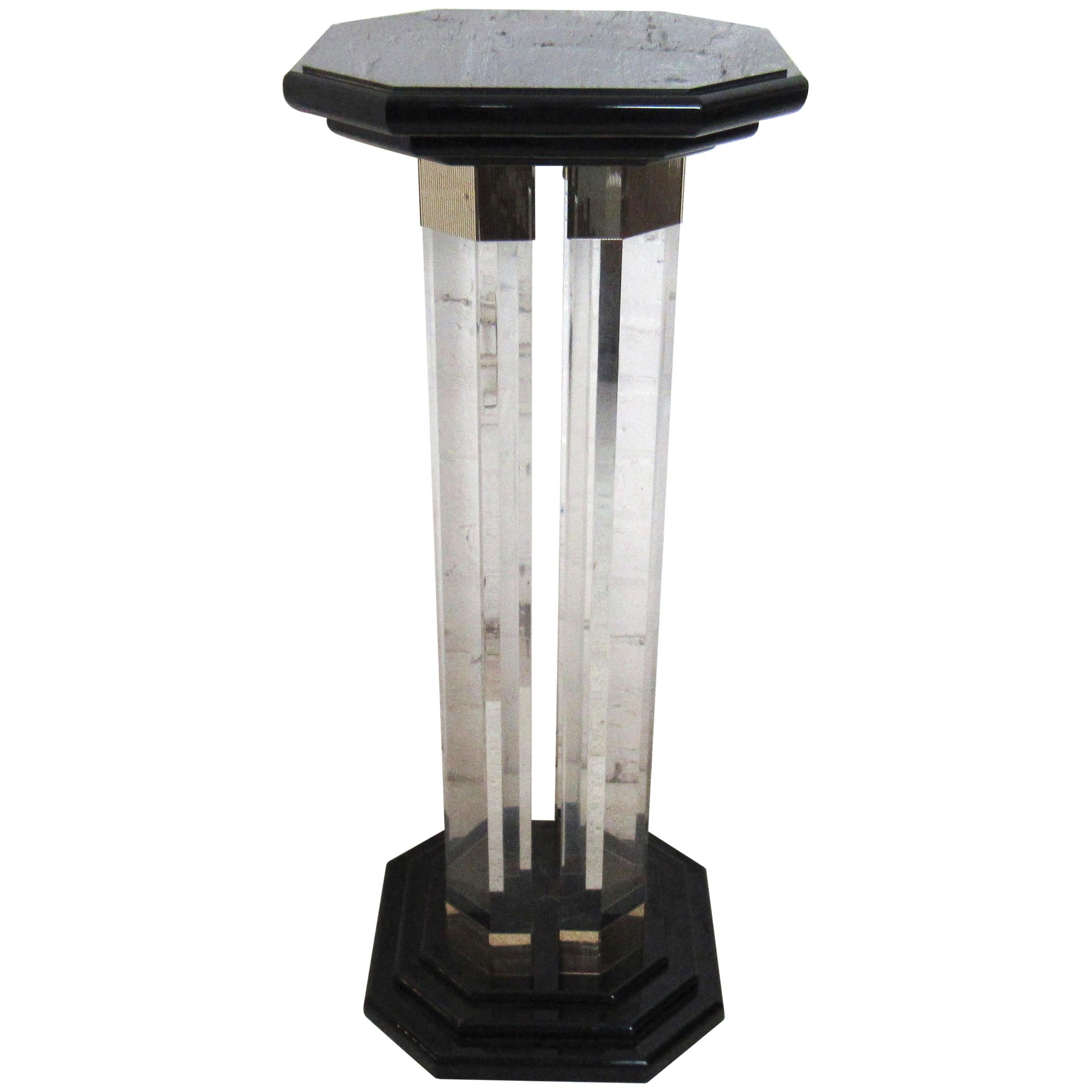 Midcentury Lucite Acrylic Round Pedestal on Cross Panel Base at 1stDibs
