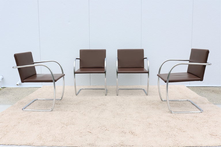 Mid-Century Ludwig Mies van der Rohe for Knoll Tubular Brno Chairs, Set ...