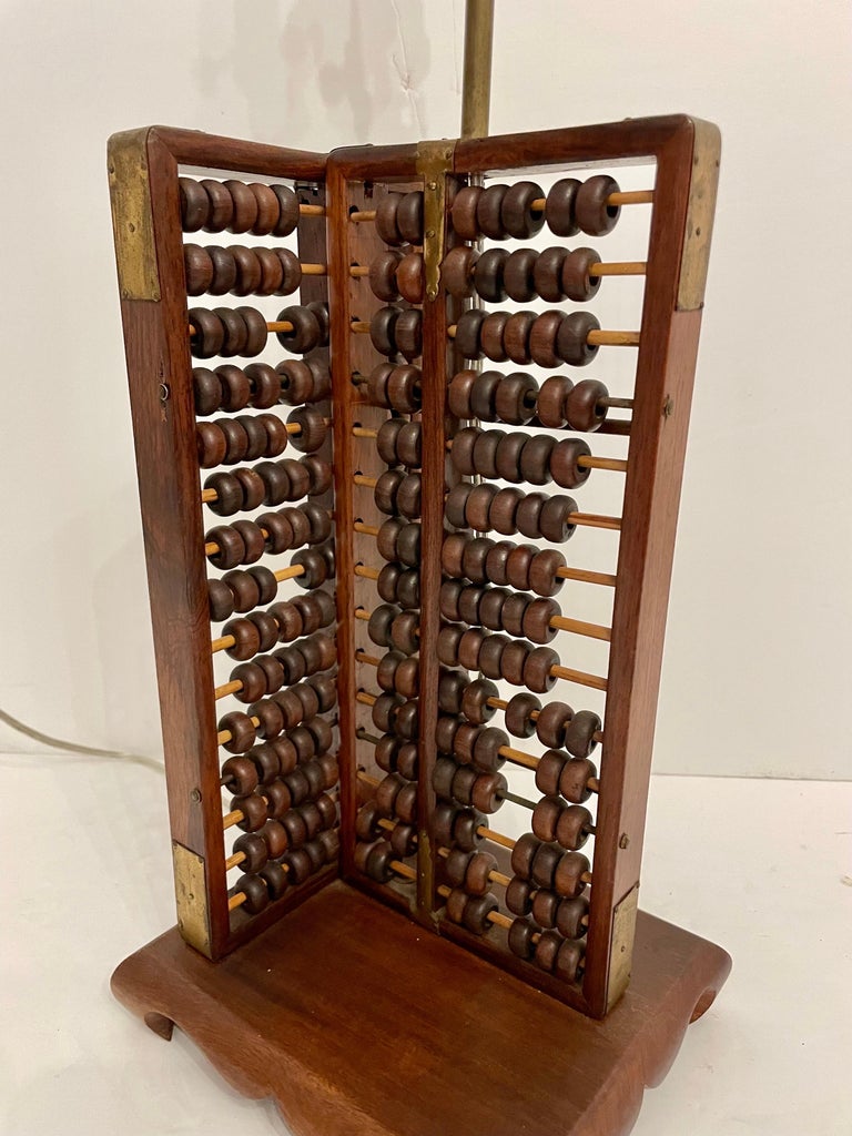 Mid Century Mahogany Abacus Lamp For Sale at 1stDibs