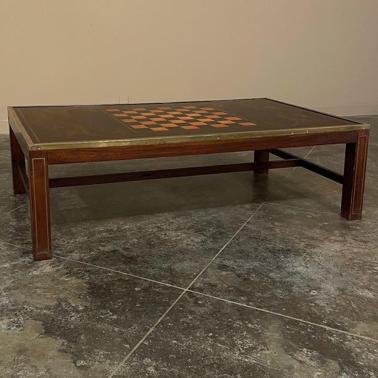 Mid-Century Mahogany and Brass Coffee Table with Chess Board For Sale ...