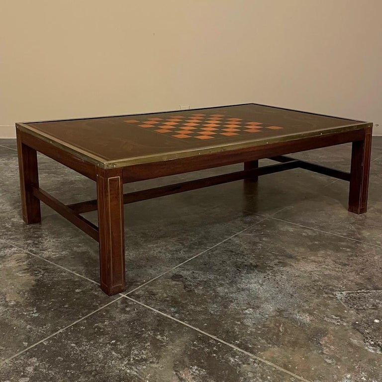 Mid-Century Mahogany and Brass Coffee Table with Chess Board For Sale ...