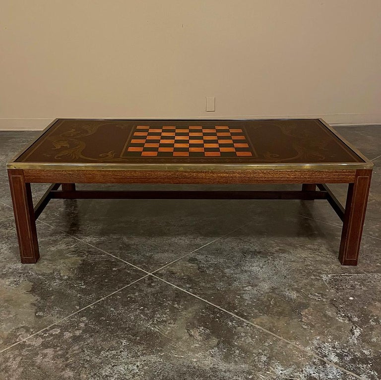 Mid-Century Mahogany and Brass Coffee Table with Chess Board For Sale ...