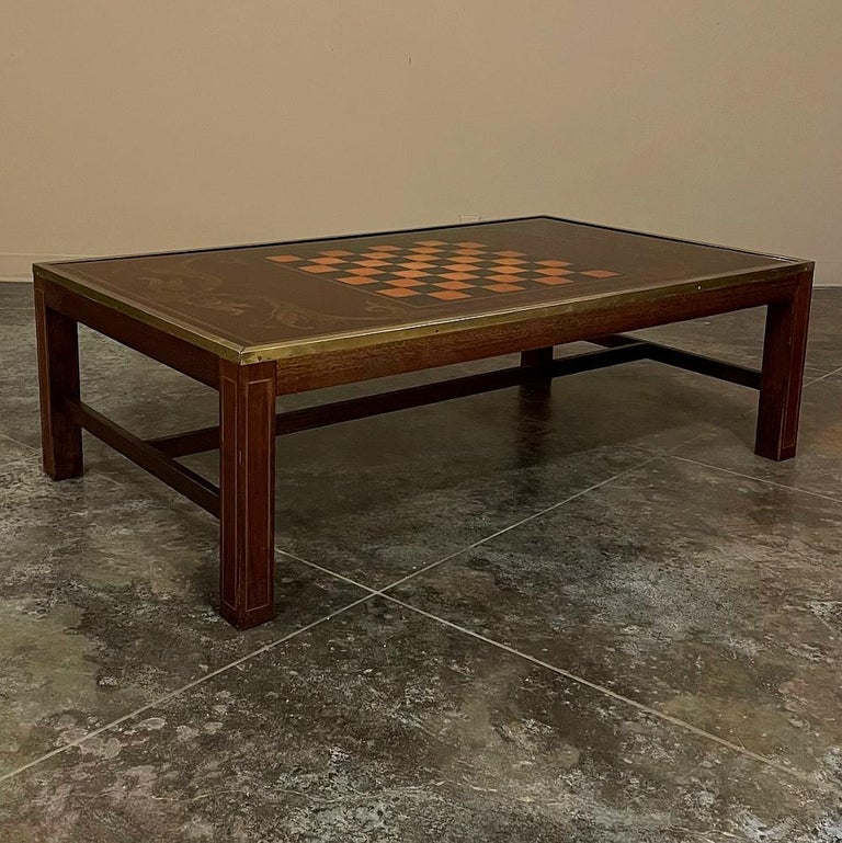 Mid-Century Mahogany and Brass Coffee Table with Chess Board For Sale ...